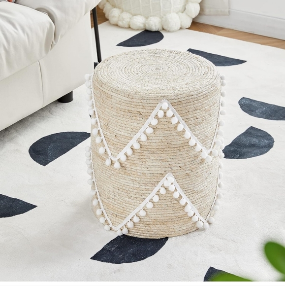 Other | Ottoman Poof Natural Corn Husk Poufs Hand Weave Round Footstool ...